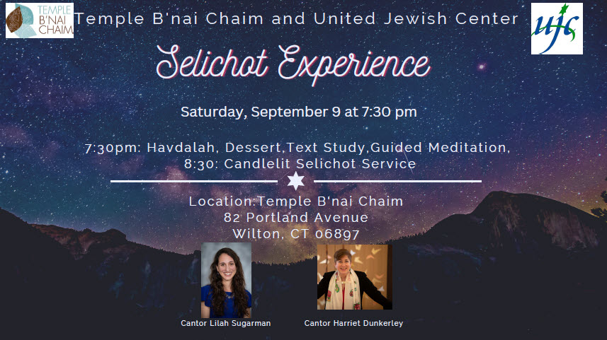 Selichot Experience at Temple B'nai Chaim, September 9, 7:30 pm ...